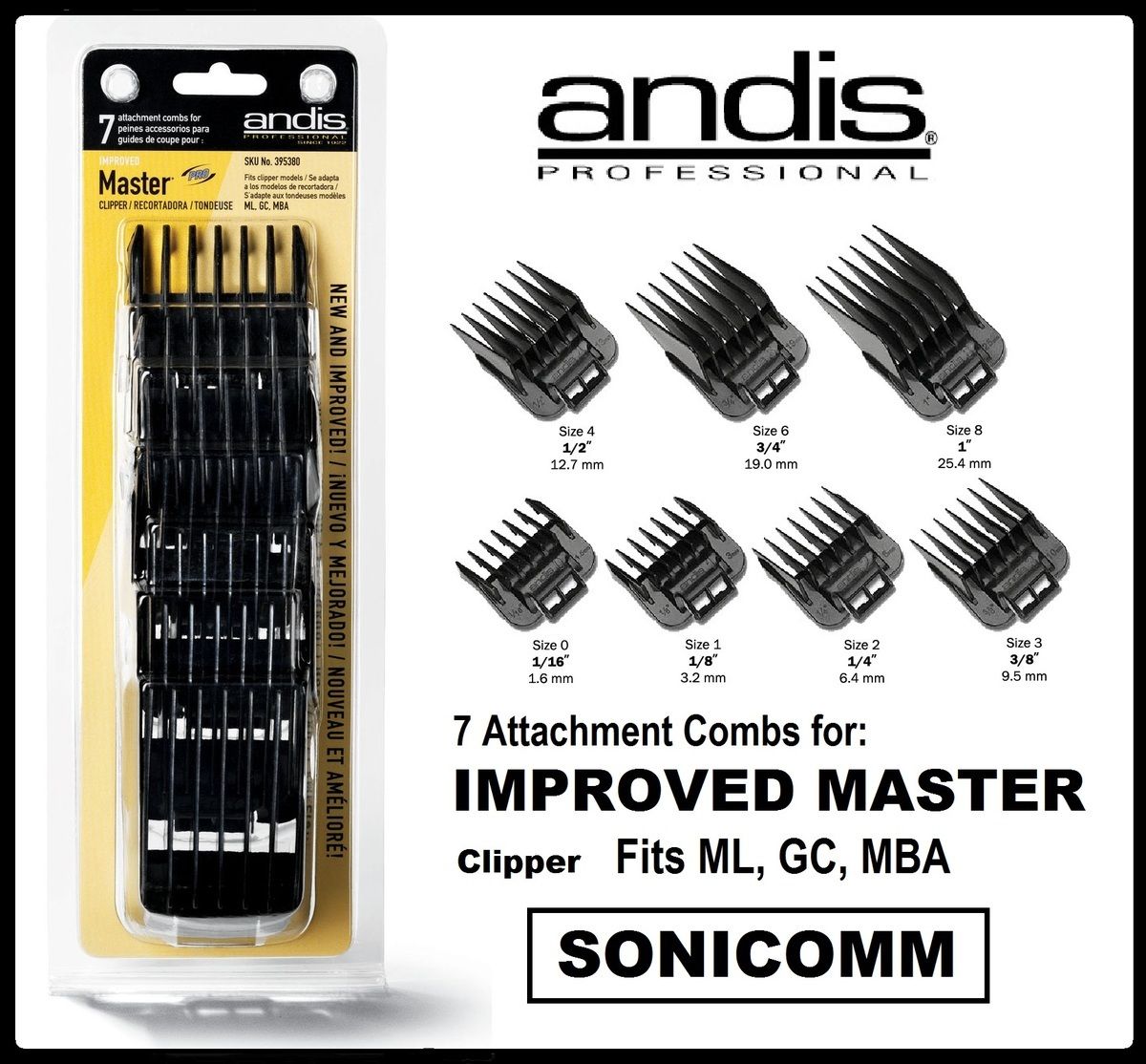 Andis Clipper Attachment Combs 7pc set #01380 | Palms Fashion Inc.